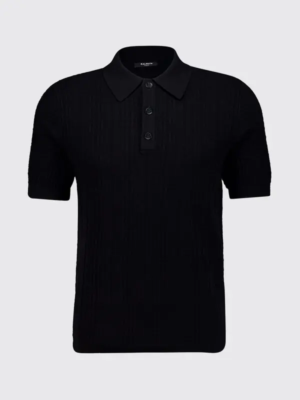 Balmain Knitted Viscose Blend Polo Shirt With All-over Labyrinth Pb Monogram