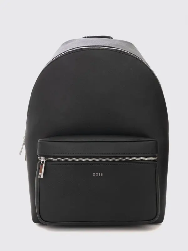 BOSS Large Faux Leather Backpack With Adjustable Straps And A Contrast Logo
