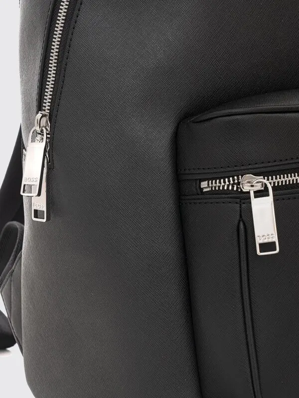 BOSS Large Faux Leather Backpack With Adjustable Straps And A Contrast Logo