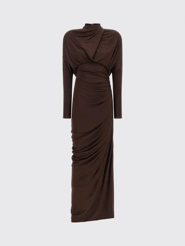 Balmain Draped High-neck Long Viscose Sheath Gown