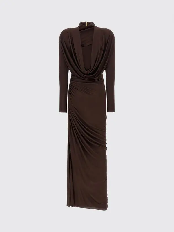 Balmain Draped High-neck Long Viscose Sheath Gown