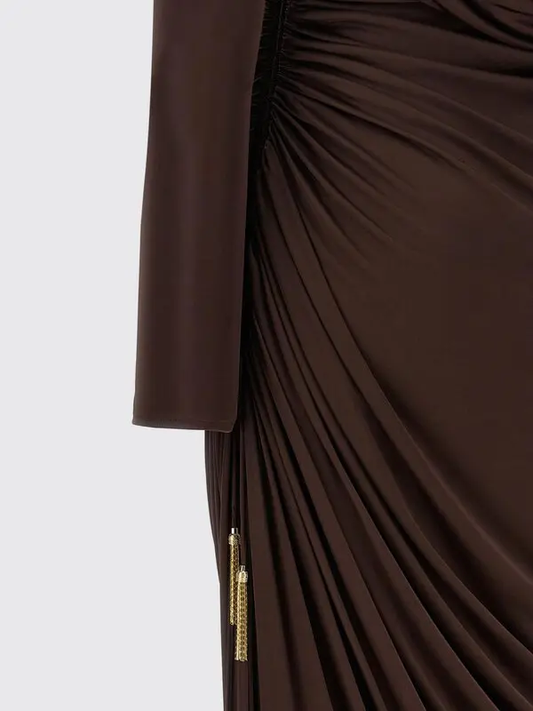 Balmain Draped High-neck Long Viscose Sheath Gown