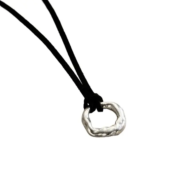 POSH TOTTY DESIGNS Sterling Lucky Pebble Hoop Black Leather Necklace - Silver