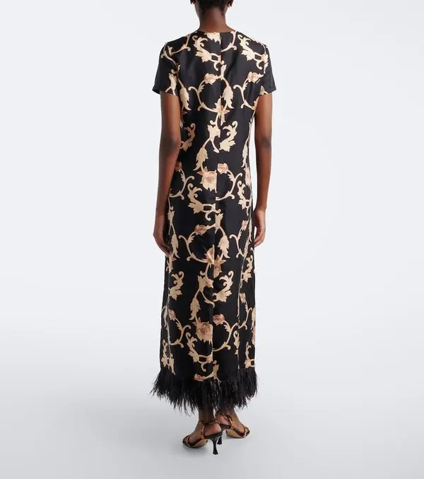 La DoubleJ Buttercup Feather-trimmed Silk Maxi Dress