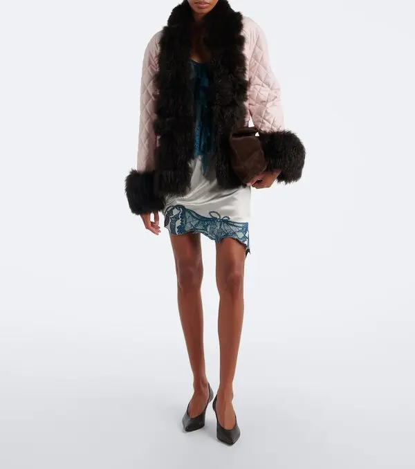 JACQUES WEI Embroidered Satin Miniskirt