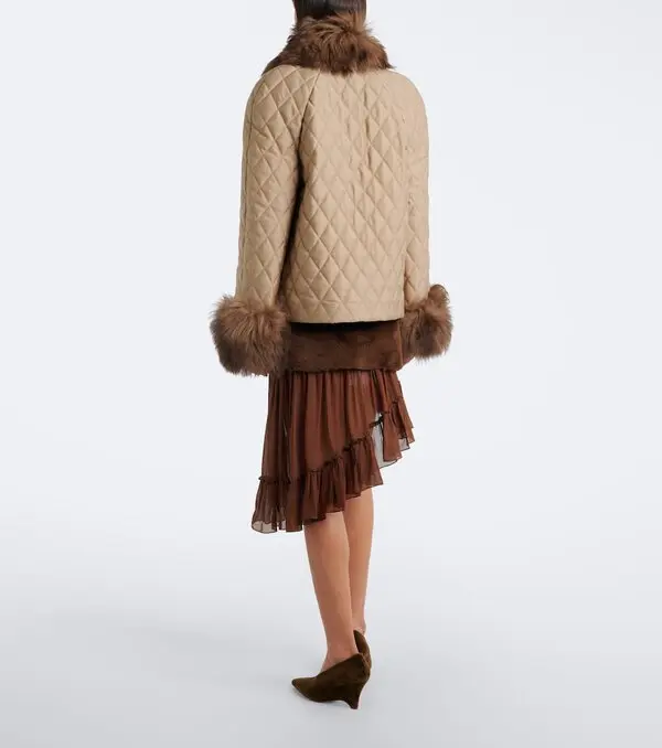 JACQUES WEI Layered Shearling And Chiffon Miniskirt