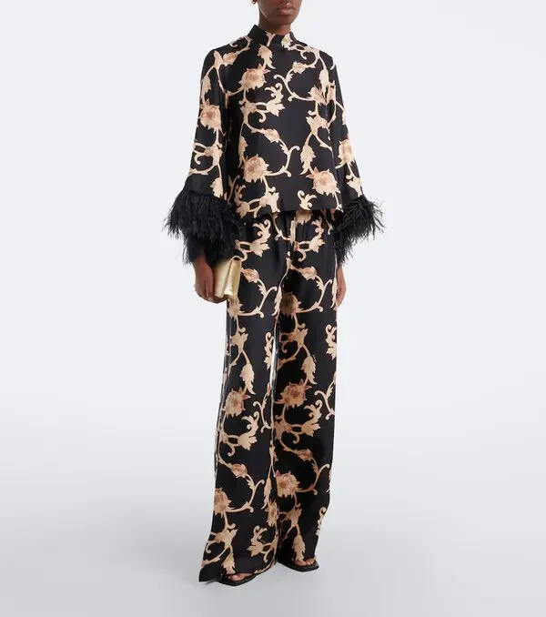 La DoubleJ Buttercup Feather-trimmed Silk Blouse