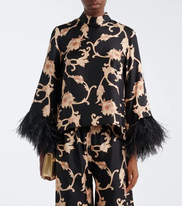 La DoubleJ Buttercup Feather-trimmed Silk Blouse