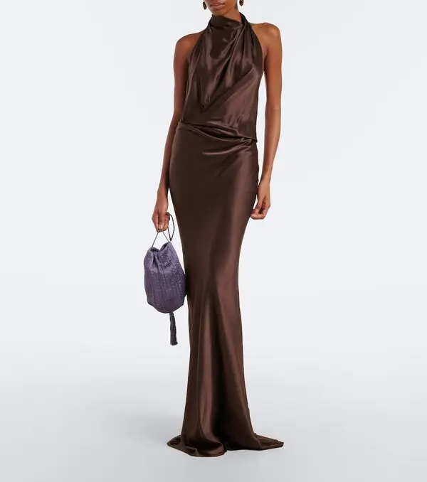THE SEI Draped Open-back Silk Charmeuse Gown