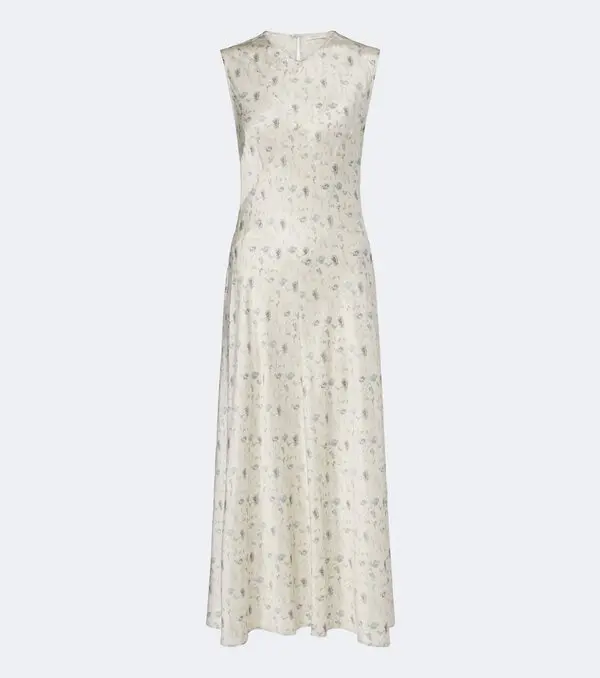 DÔEN Adelana Floral Silk Satin Midi Dress