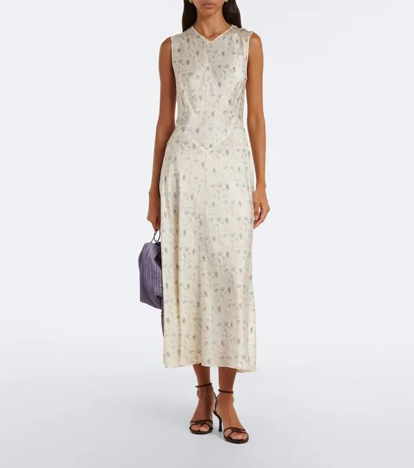 DÔEN Adelana Floral Silk Satin Midi Dress