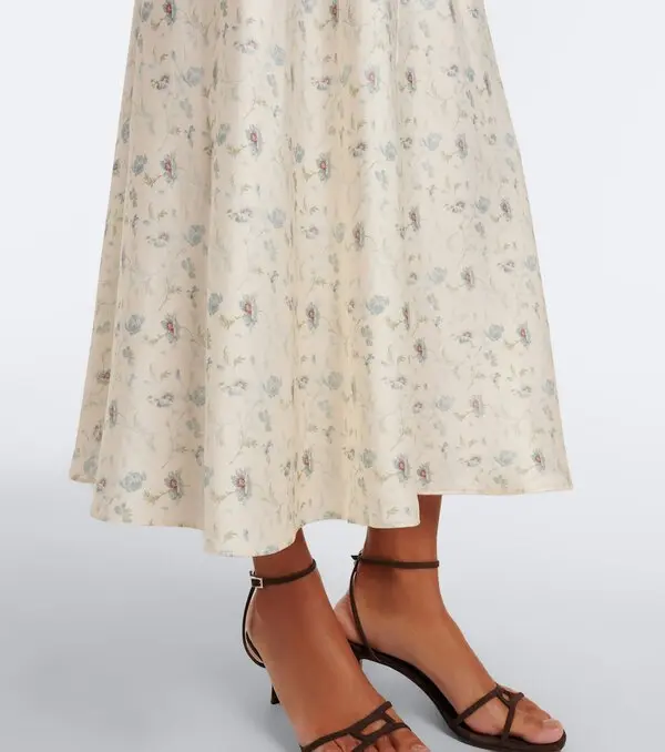 DÔEN Adelana Floral Silk Satin Midi Dress