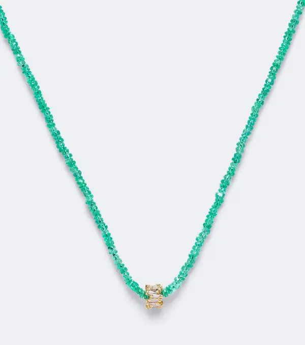 SUZANNE KALAN Infinite 18kt Beaded Necklace With Emeralds And Diamonds
