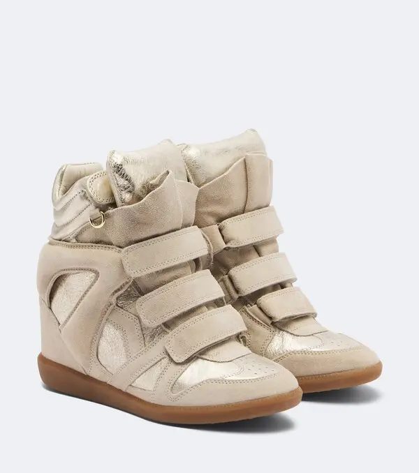 Isabel Marant Étoile Bekett Metallic Leather And Suede Wedge Sneakers - Beige