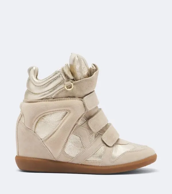Isabel Marant Étoile Bekett Metallic Leather And Suede Wedge Sneakers - Beige