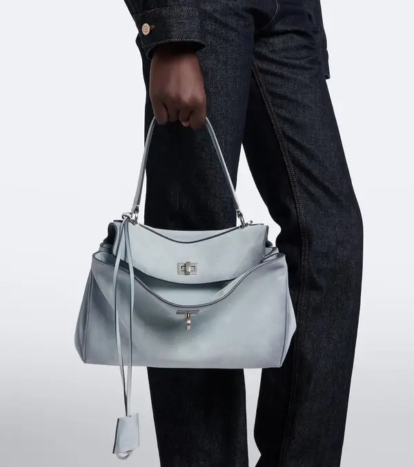 Balenciaga Rodeo Medium Suede Shoulder Bag - Blue