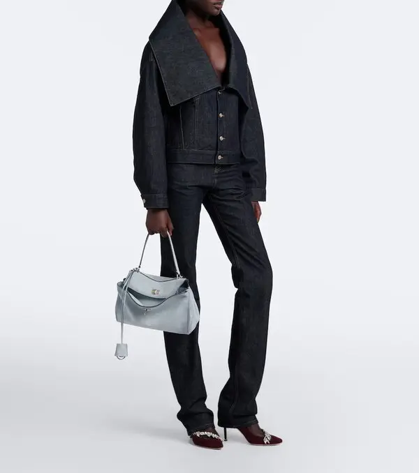 Balenciaga Rodeo Medium Suede Shoulder Bag - Blue