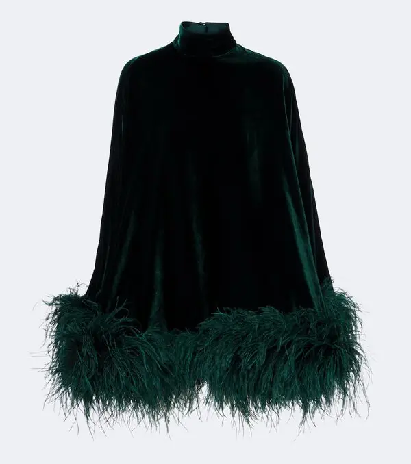 TALLER MARMO Vegas Feather-trimmed Velvet Kaftan