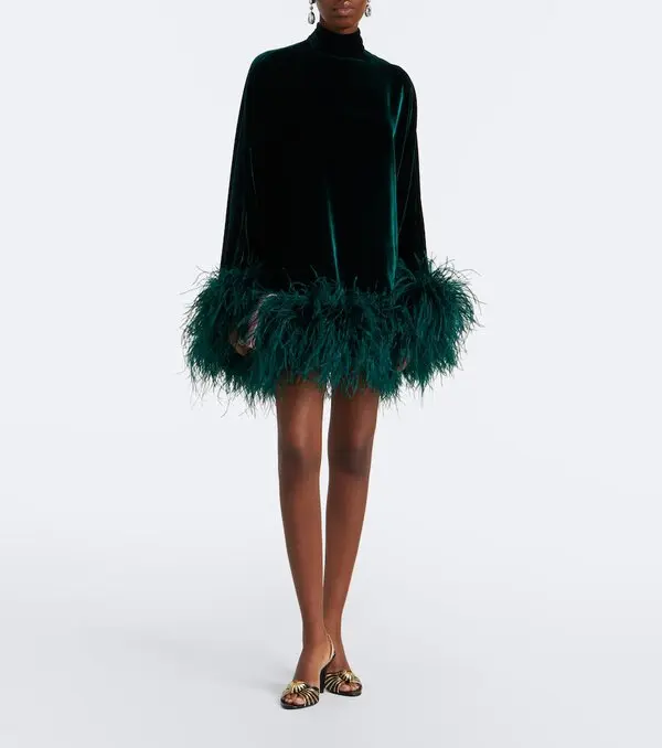 TALLER MARMO Vegas Feather-trimmed Velvet Kaftan
