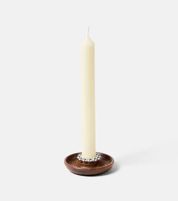 Christofle Perles Wood And -plated Metal Candle Holder