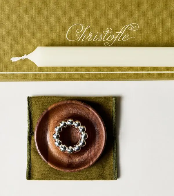 Christofle Perles Wood And -plated Metal Candle Holder