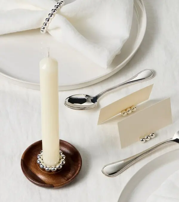 Christofle Perles Wood And -plated Metal Candle Holder