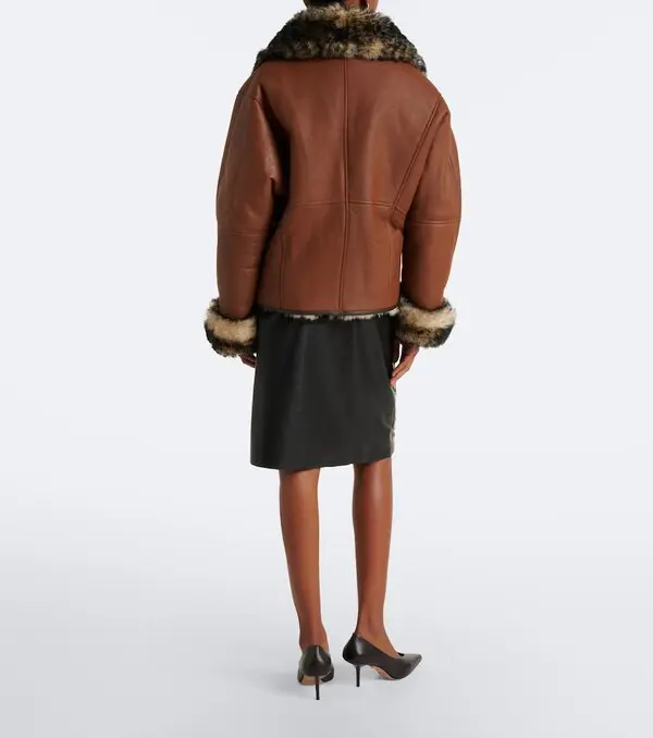 JACQUES WEI Leopard-print Shearling And Leather Miniskirt