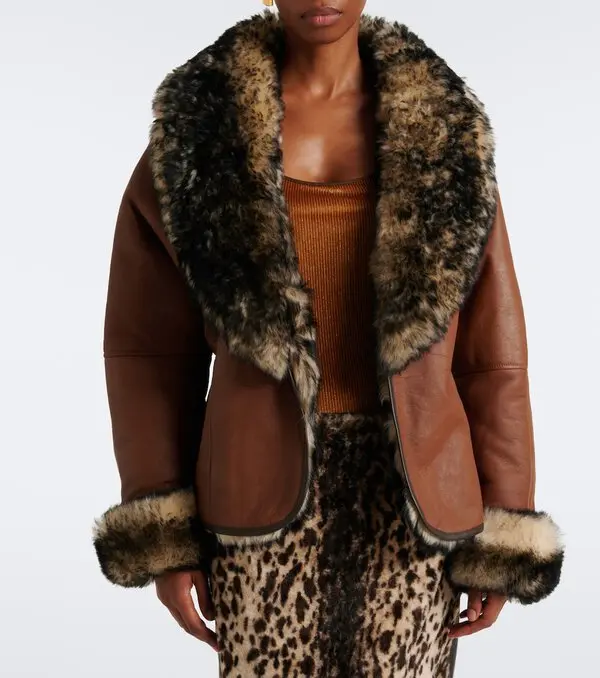 JACQUES WEI Shearling-trimmed Leather Jacket