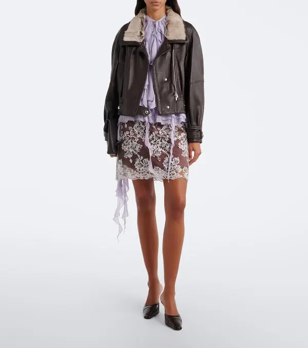 JACQUES WEI Embellished Lace Miniskirt