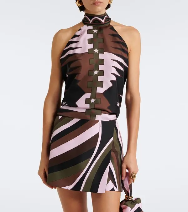 Emilio Pucci Valdimontone Halterneck Silk Twill Top
