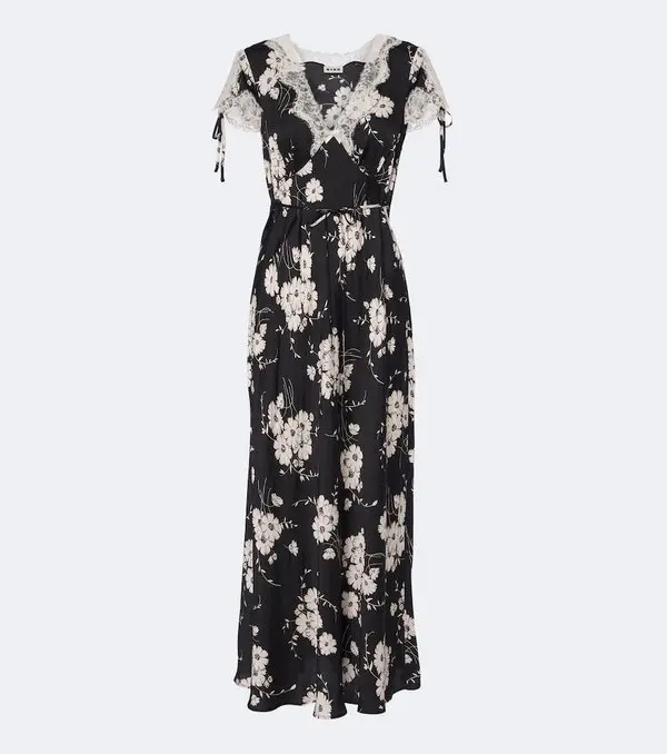 Rixo Fern Floral Lace-trimmed Satin Midi Dress - Multicoloured