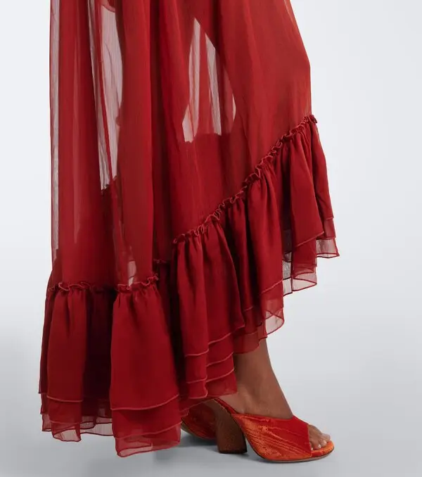 JACQUES WEI Ruffled Chiffon Gown