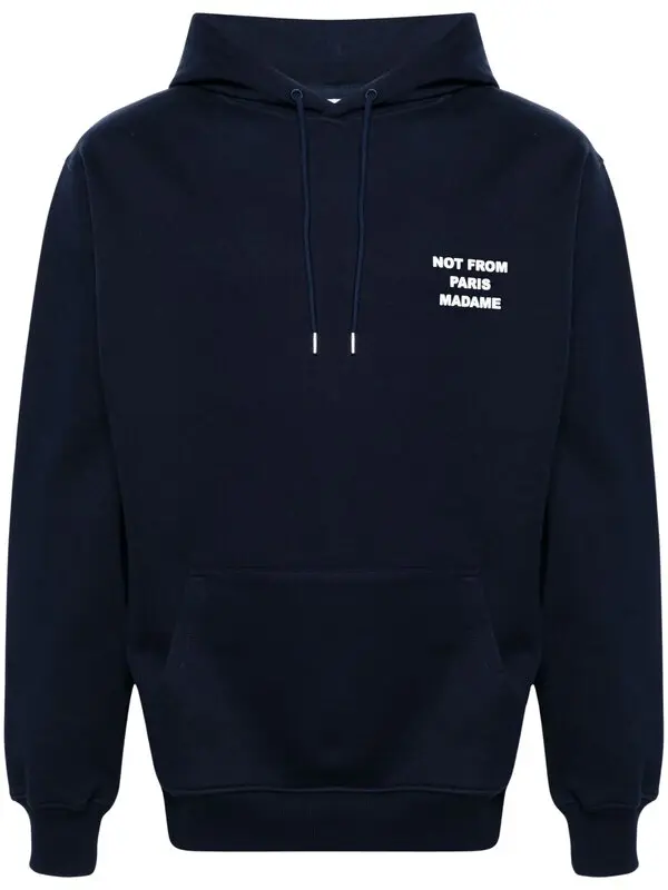 Drole De Monsieur Slogan-printed Drawstring Hoodie - Blue