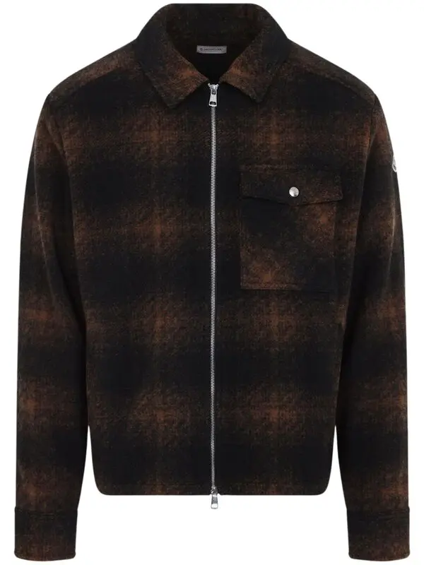 Moncler Check Jersey Zip-up Shirt