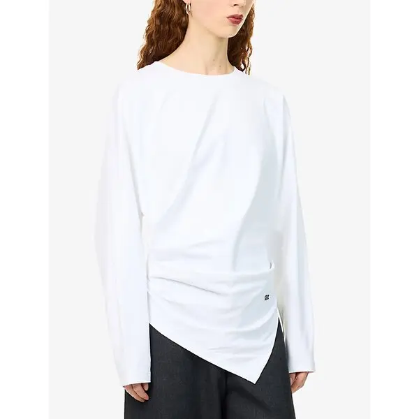 GANNI Draped Stretch-cotton Top - Bright White