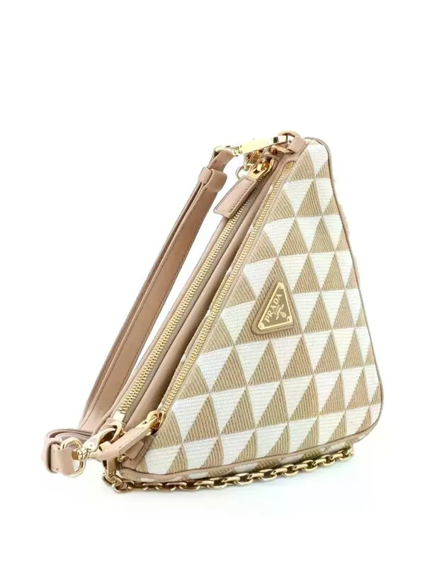 Prada Double Symbole Triangle Bag Leather And Jacquard Mini Shoulder Bag