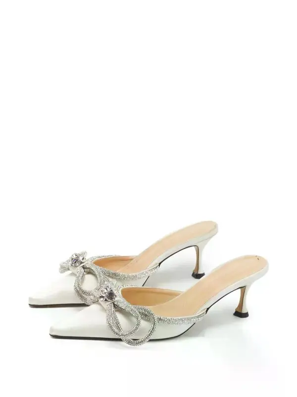 Mach & Mach Double Bow Crystal-embellished Mules - White