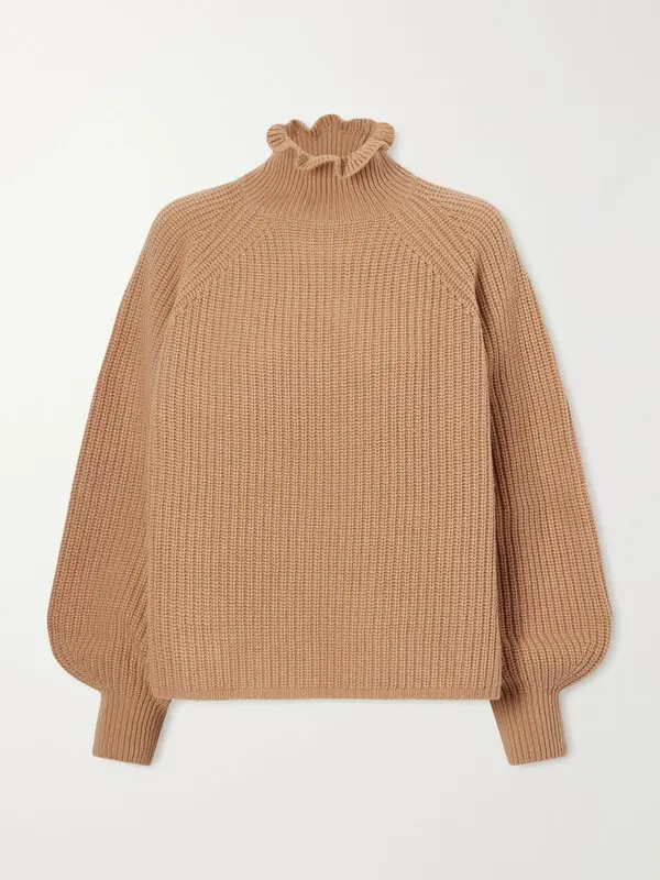 Max Mara Pontile Ribbed Wool And Cashmere-blend Turtleneck Sweater - Neutrals