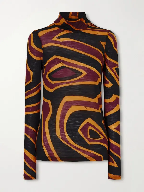 Emilio Pucci Fiammato Printed Wool-blend Jersey Blouse