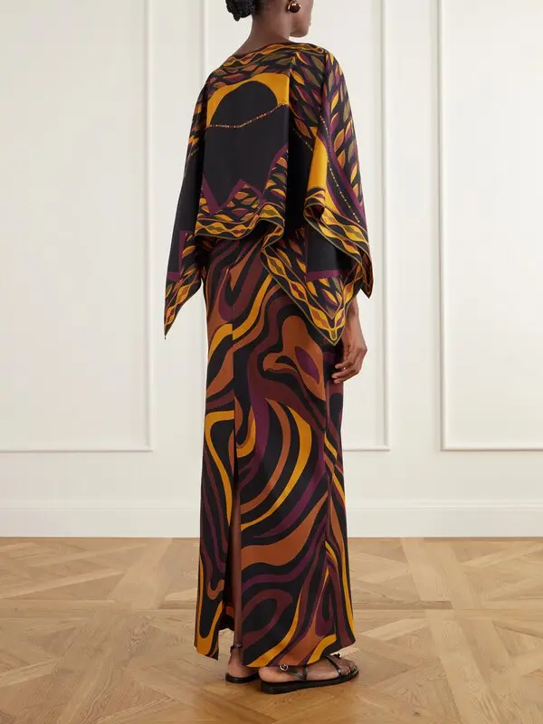 Emilio Pucci Cape-detailed Printed Silk-twill Maxi Dress