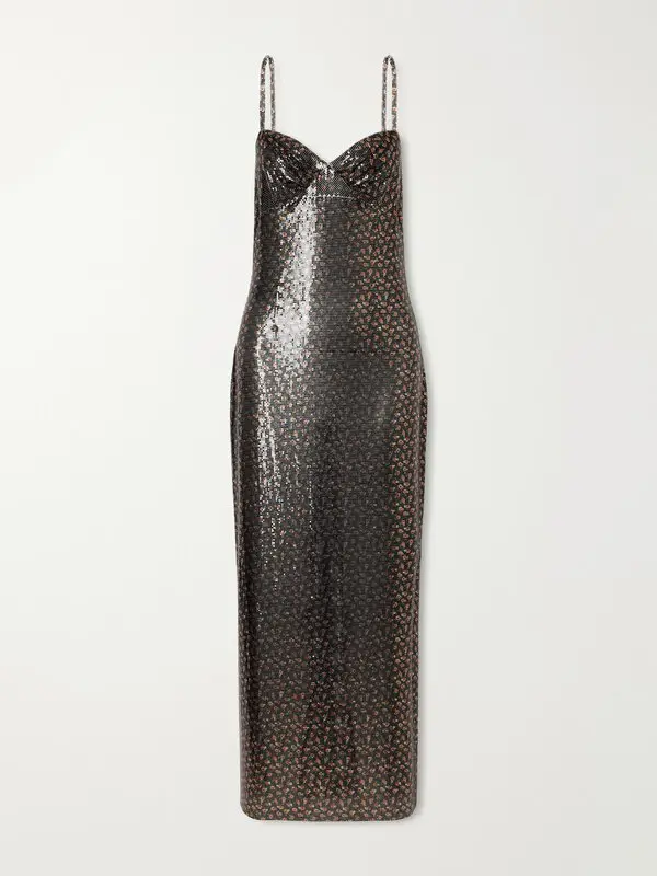 Rabanne Floral-printed Chainmail Gown