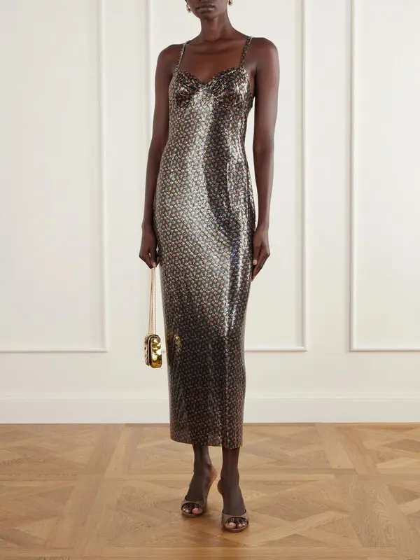Rabanne Floral-printed Chainmail Gown
