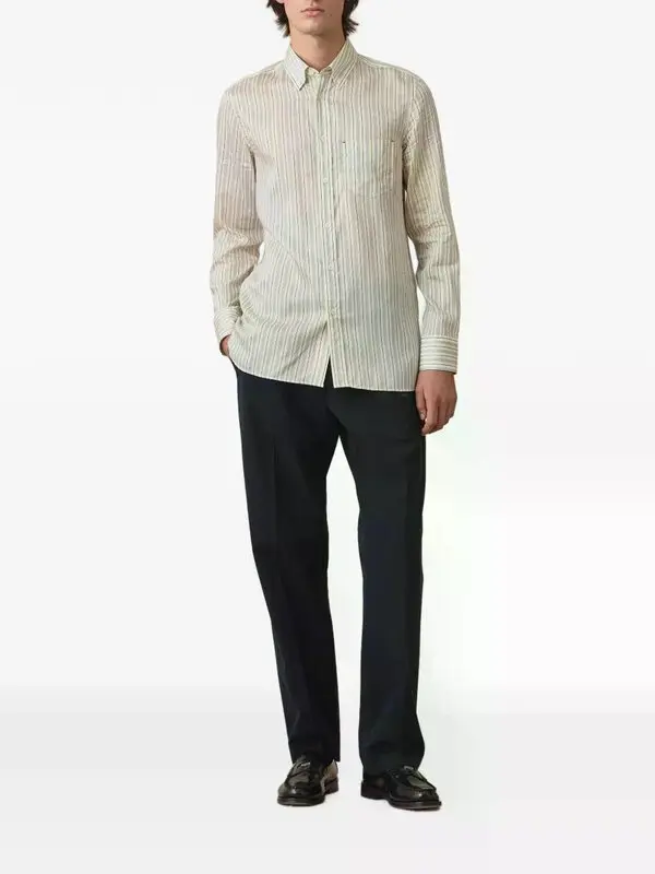 Paul Smith Regular-fit Ecru And Blue Stripe Lyocell-silk Shirt