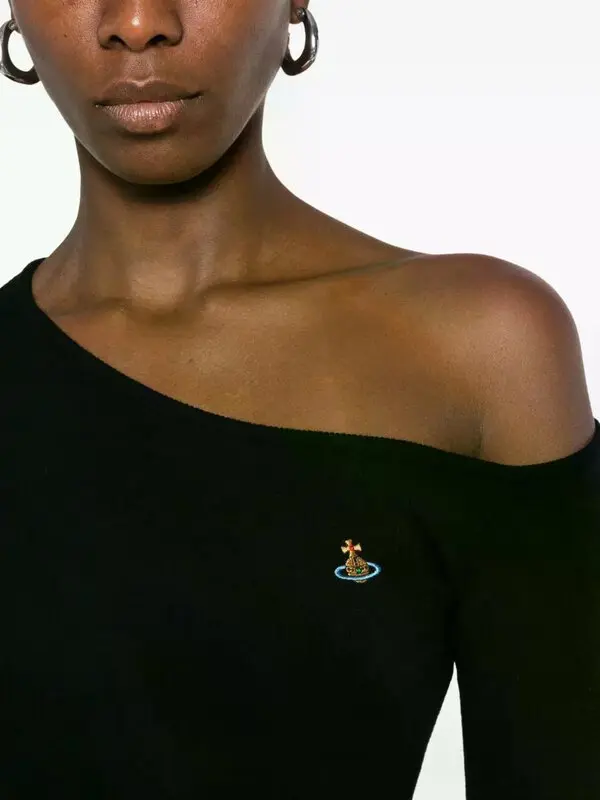 VIVIENNE WESTWOOD Orb-embroidered Asymmetric-neck Top