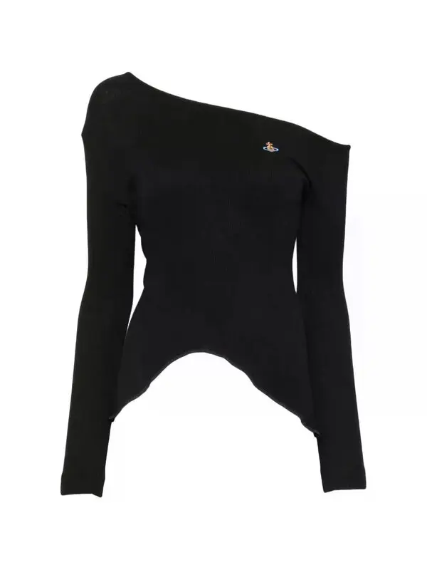VIVIENNE WESTWOOD Orb-embroidered Asymmetric-neck Top - Black
