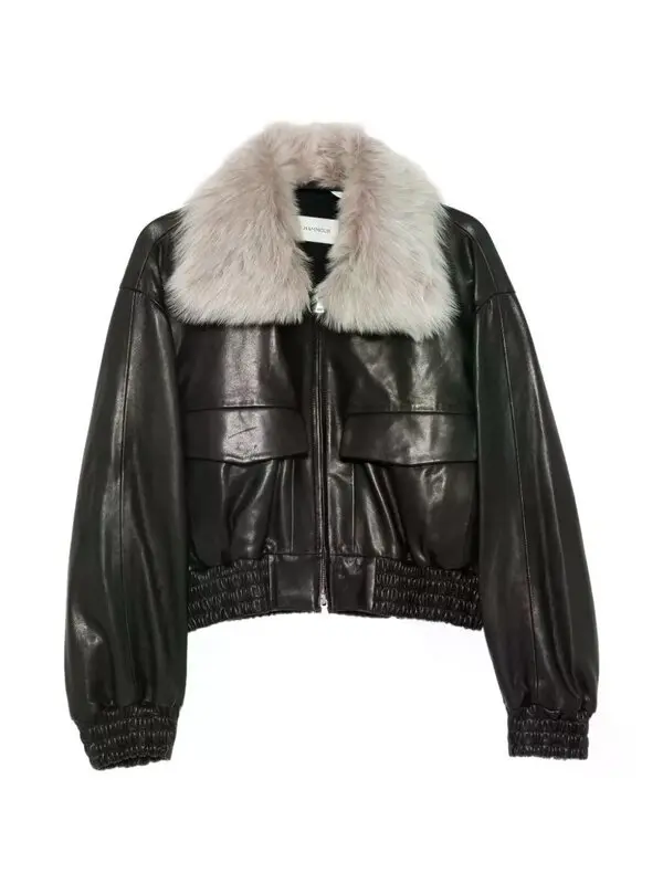 Nour Hammour Shearling-collar Leather Jacket - Black