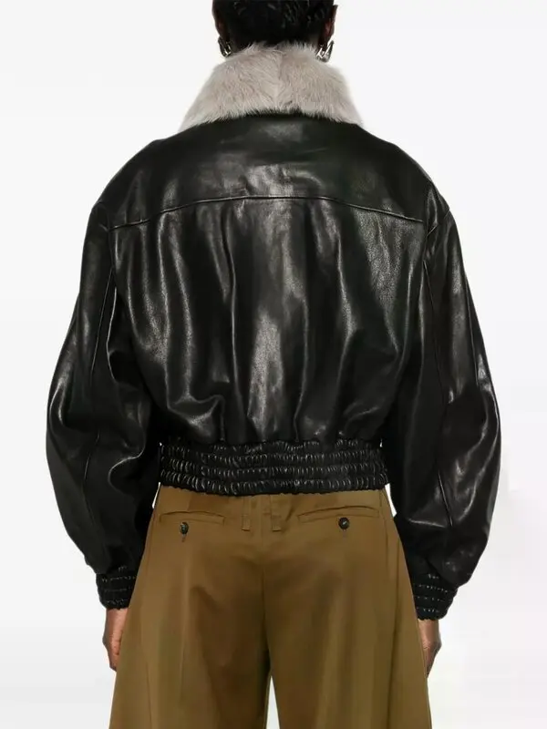Nour Hammour Shearling-collar Leather Jacket