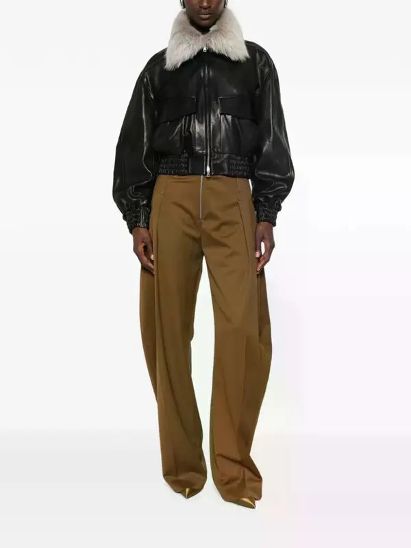 Nour Hammour Shearling-collar Leather Jacket
