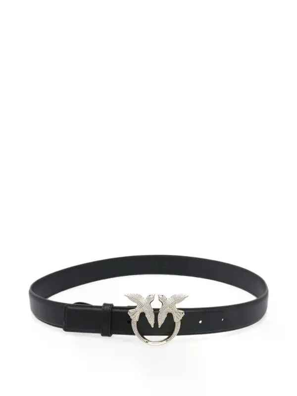 Pinko Leather Belt With Love Birds Jewel Buckle, 2.5 Cm - Black
