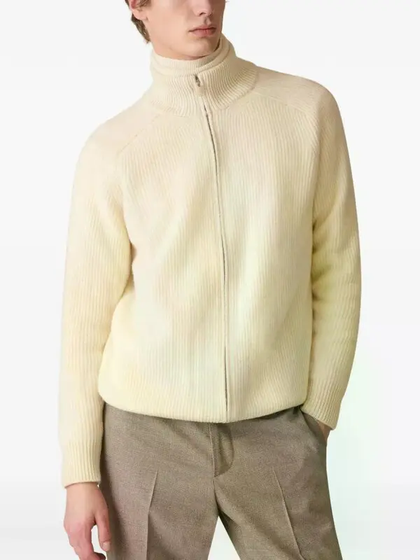 LARDINI Ribbed-knit Zip-up Cardigan